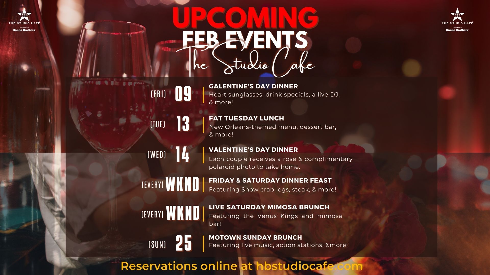 Complete Menu Pricing - The Studio Cafe - Operated by Hanna Brothers