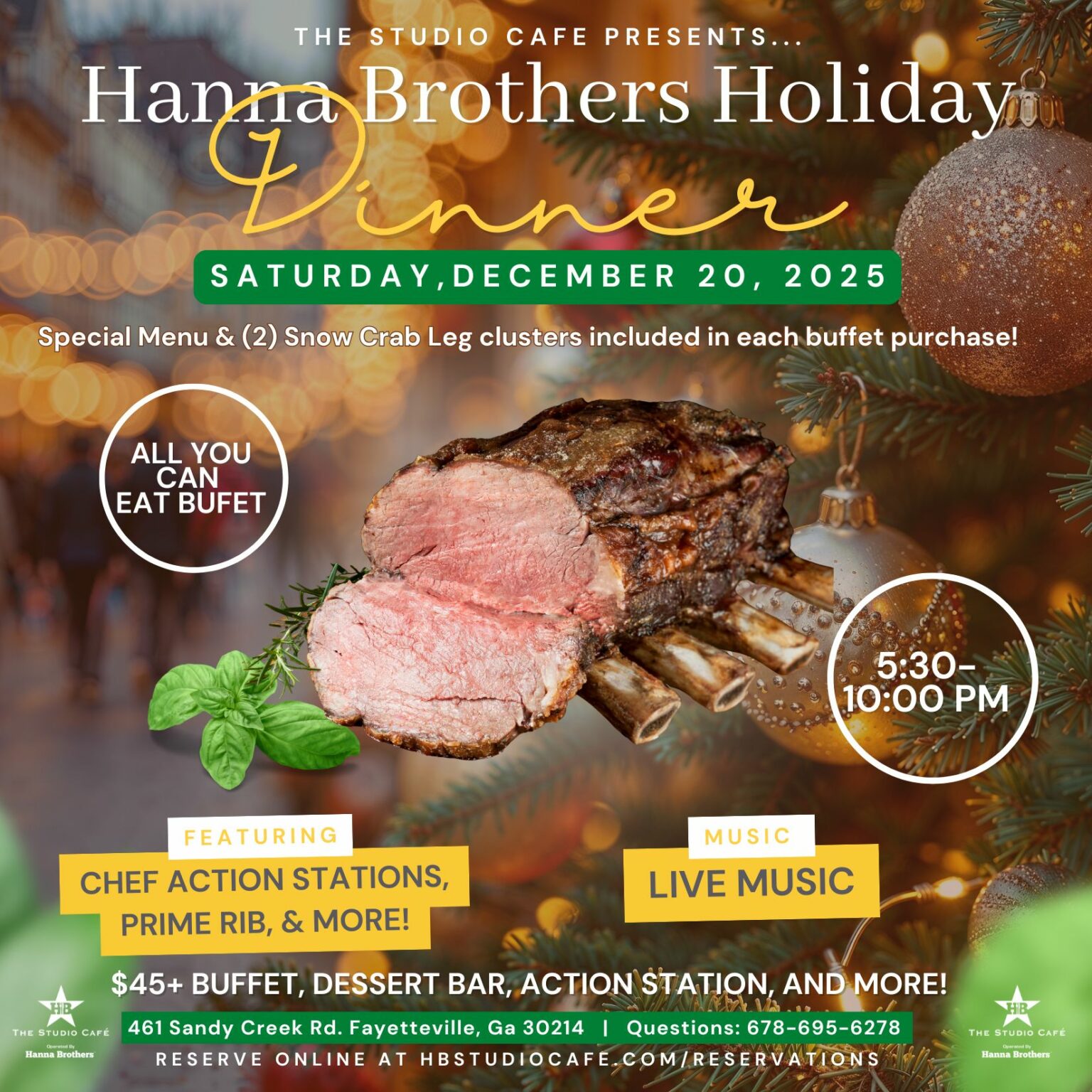 Complete Menu Pricing - The Studio Cafe - Operated by Hanna Brothers